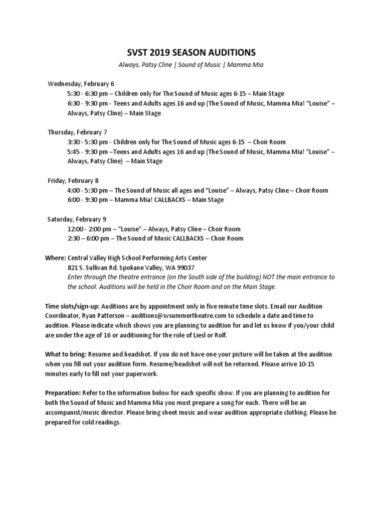 SVST Auditions Packet 2019 | PDF | Audition | Vocal Music