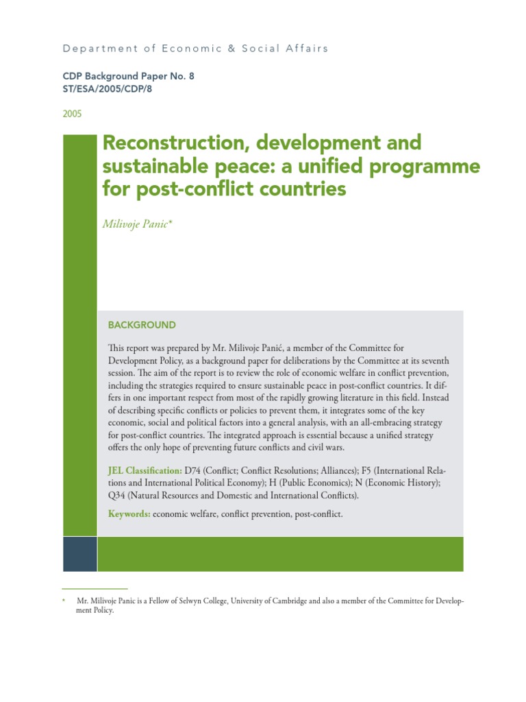 Reconstruction, Development and Sustainable Peace: A Unified Programme ...
