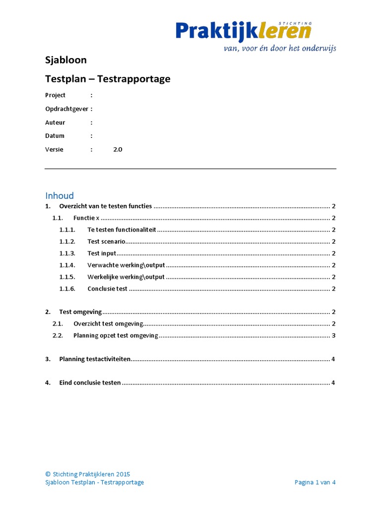 Sjabloon Testplan en Testrapportage
