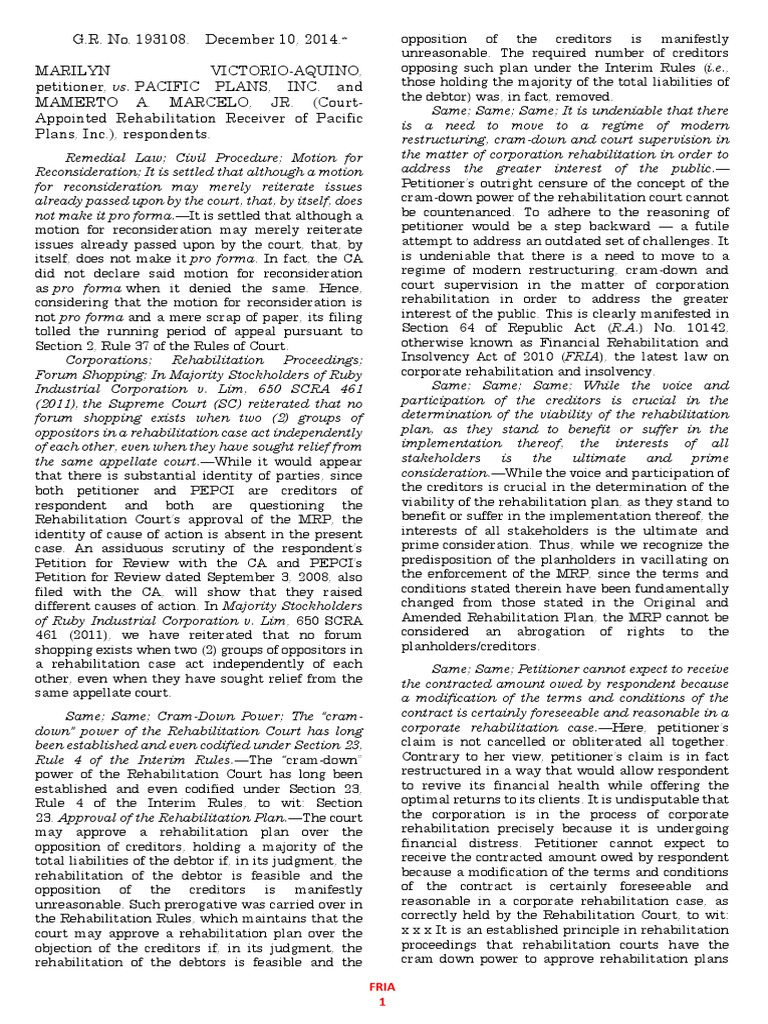 Fria Victoria Aquino Vs Pacific Plans Inc PDF Judgment Law