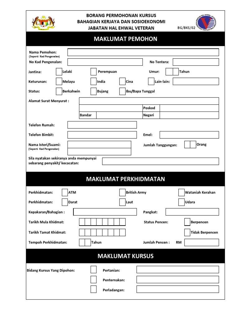 Borang Permohonan Kursus | PDF