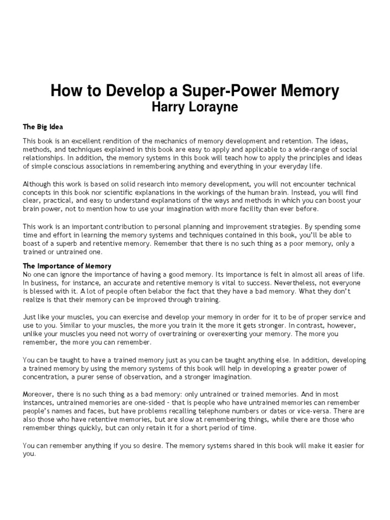 How To Develop A Super Power Memory | PDF | Memory | Alphabet