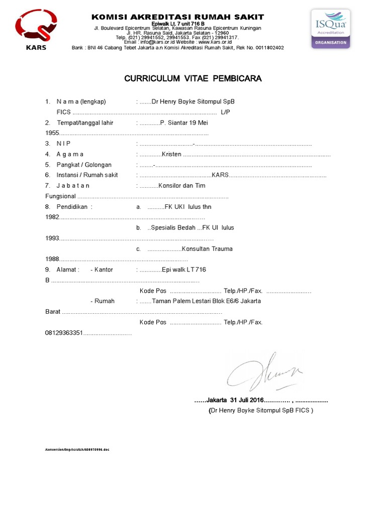 CV Pembicara Pitselnas II - Agust 2016 | PDF
