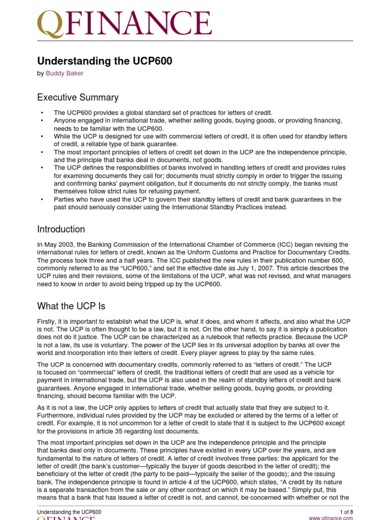 Understanding the Ucp600 | Letter Of Credit | Economies