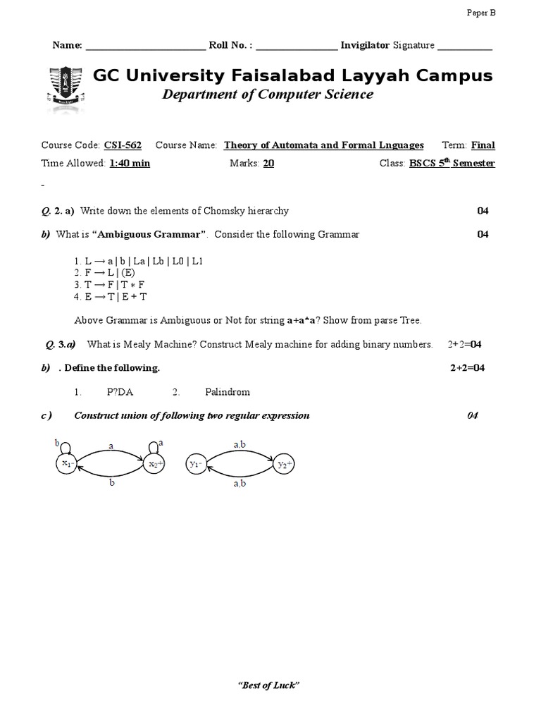 Final - BS Theory of Automata 2017 | PDF | Metalogic | Formalism (Deductive)