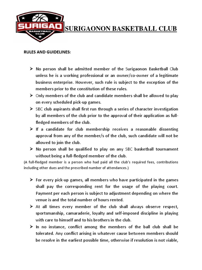 Surigaonon Basketball Club Basic Rules and Guidelines PDF | PDF ...