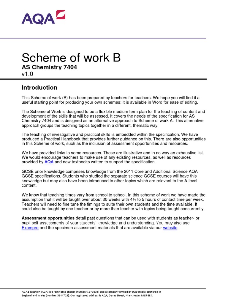 Scheme of Work B: AS Chemistry 7404 | PDF | Chemical Bond | Molecules