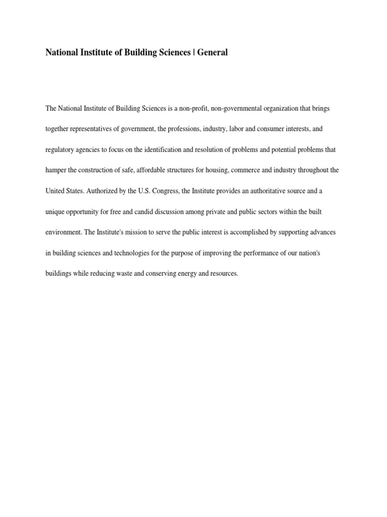 National Institute of Building Sciences Overview | PDF