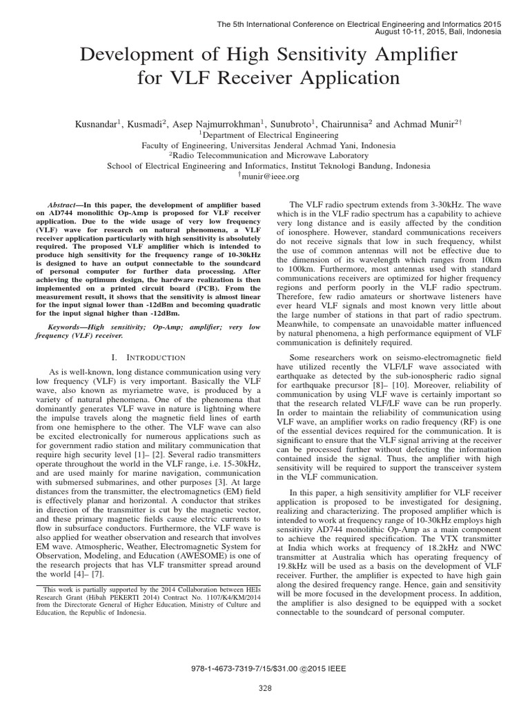 Development of High Sensitivity Amplifier For VLF Receiver Application PDF | PDF | Amplifier | Radio