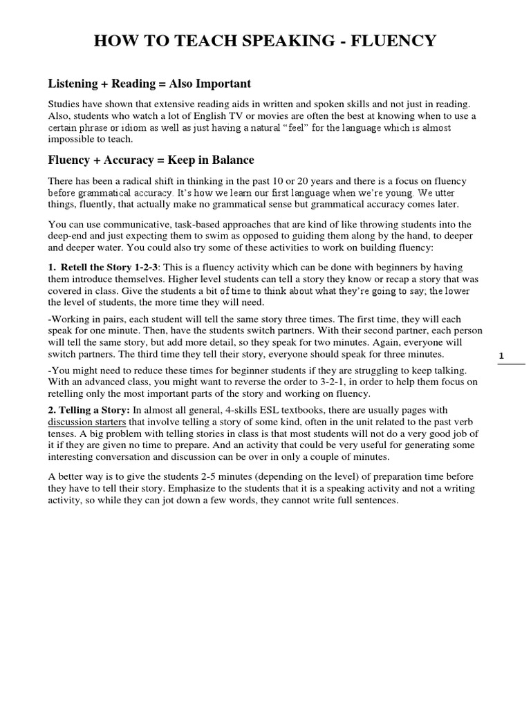 How To Teach Speaking - Fluency | PDF | Linguistics | Human Communication