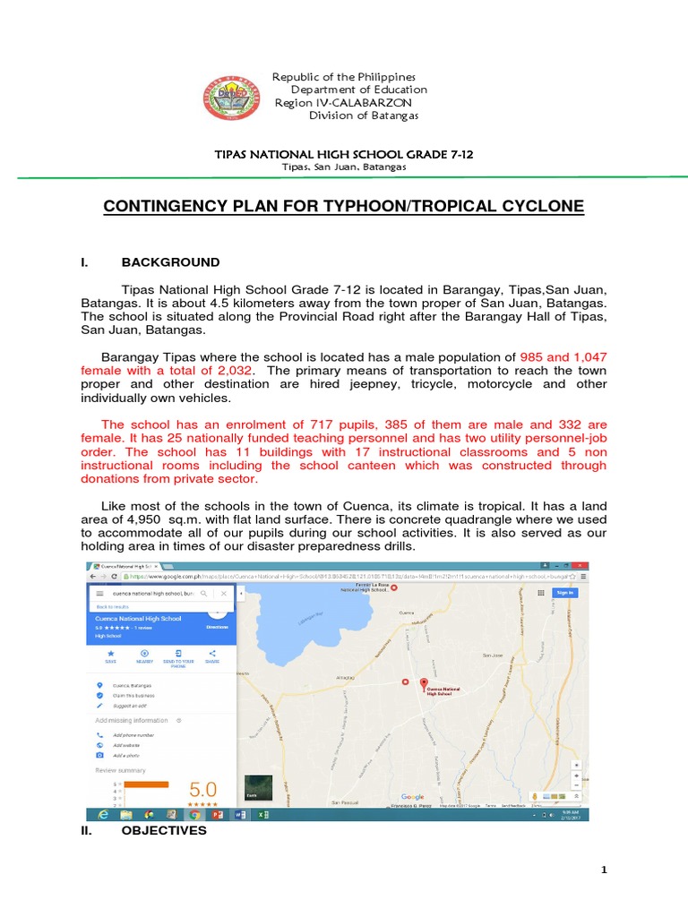 Typhoon Contingency Plan for Schools | PDF | Hazards | Tropical Cyclones