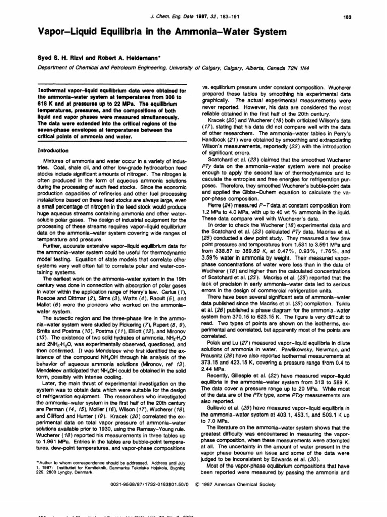 Vapor-Liquid Equilibria in the Ammonia-Water System | PDF | Liquids | Phase (Matter)