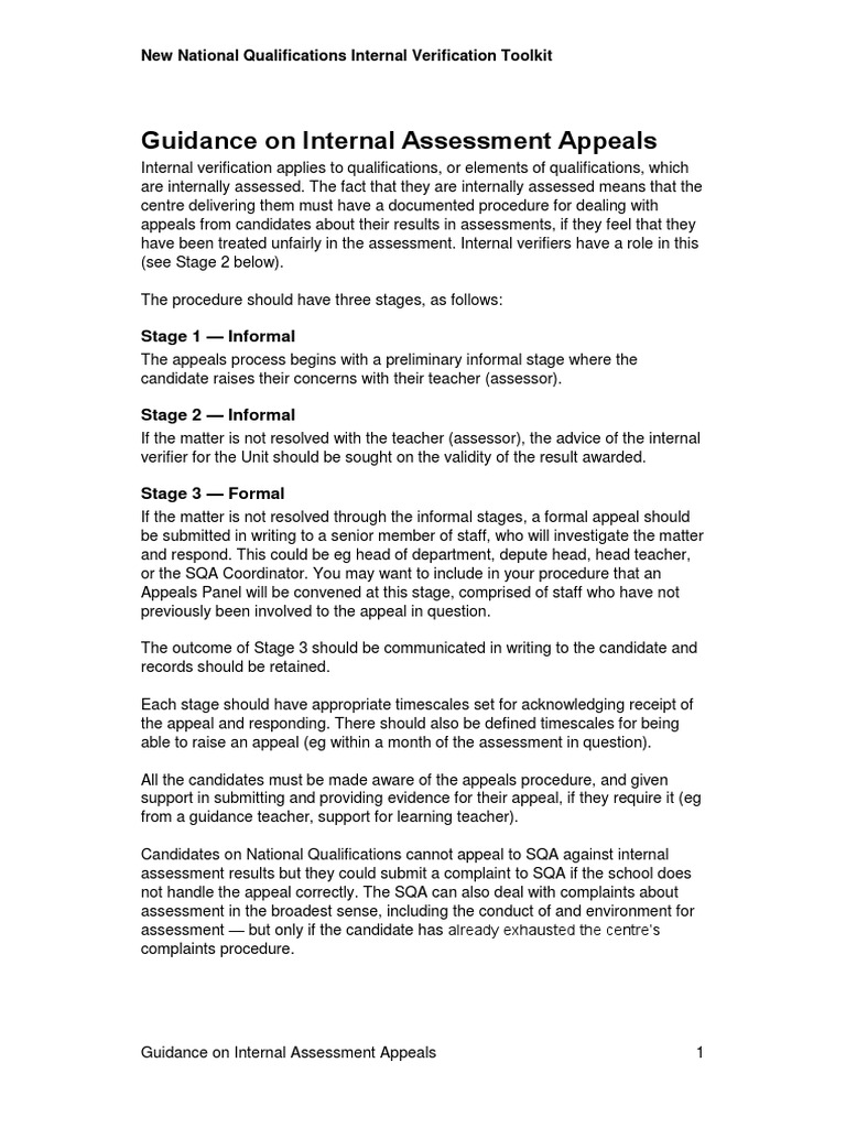 Guidance On Internal Assessment Appeals | PDF