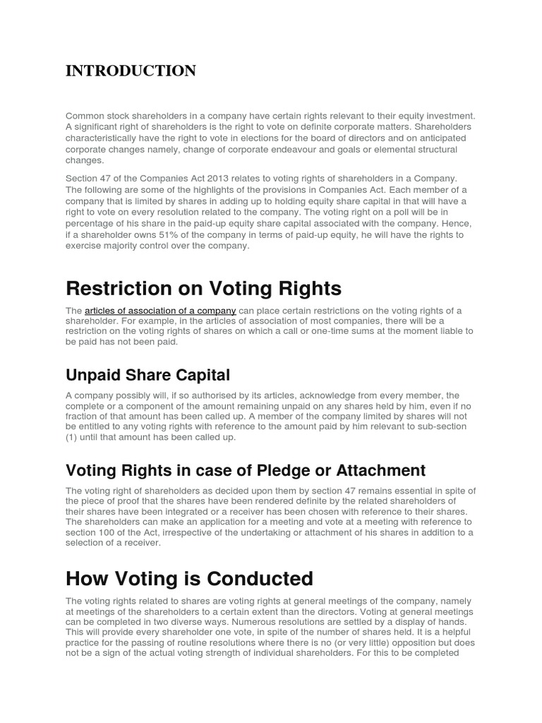 Voting Rights of Shareholders | PDF | Preferred Stock | Stocks