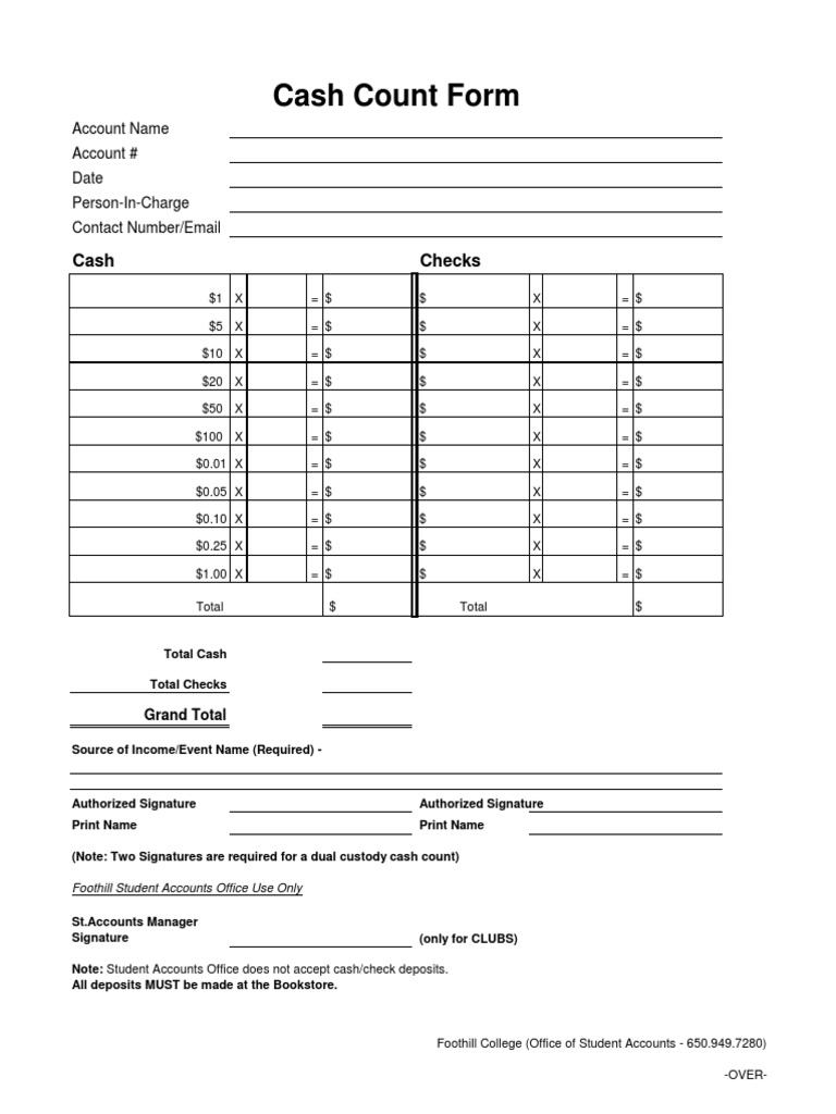 Cash Count Form PDF | Download Free PDF | Service Industries | Payments