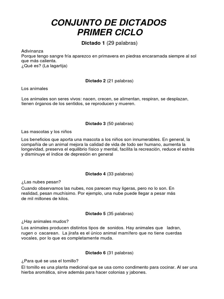 40 Dictados para El Primer Ciclo de Primaria PDF | PDF | el Monte ...