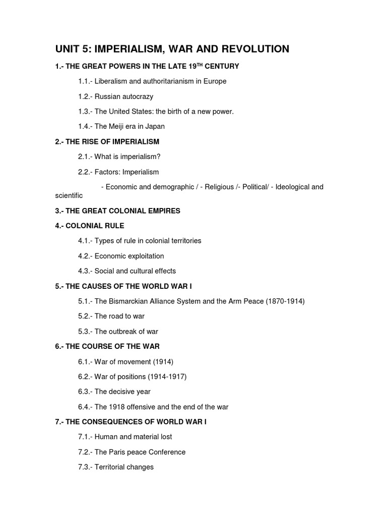 Unit 5 Imperialism War An Revolution | PDF | Imperialism | Russian ...