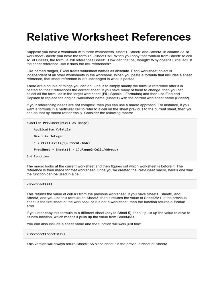 Relative Worksheet References | PDF