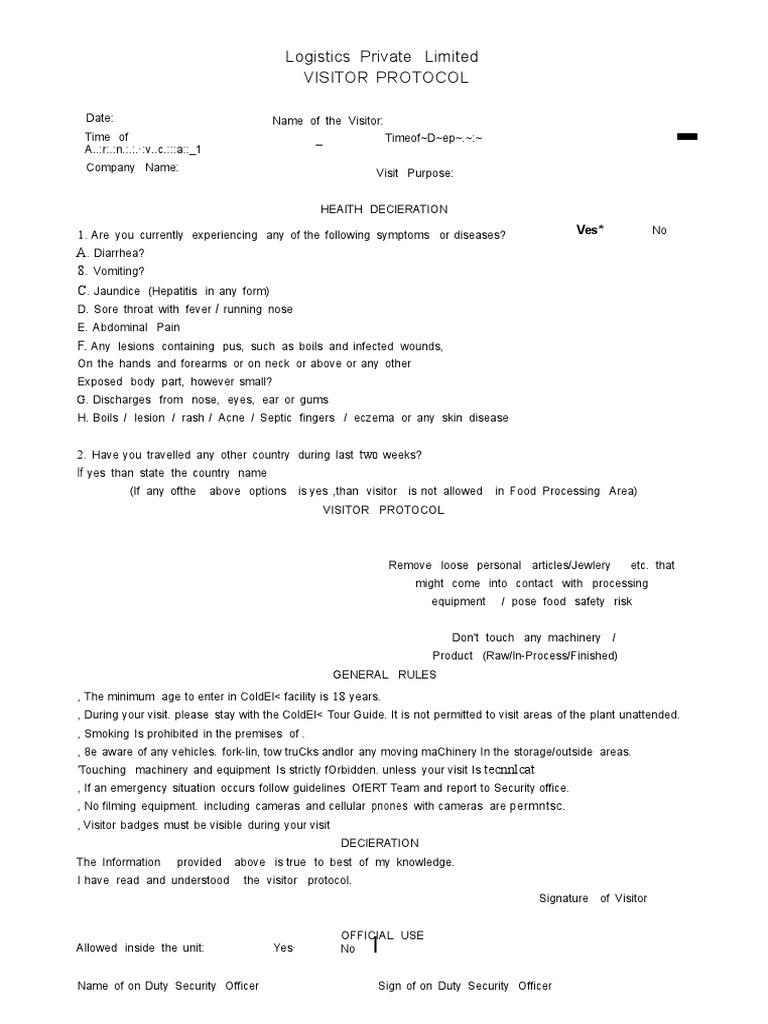Visitor Form | PDF | Trade Secret | Non Disclosure Agreement