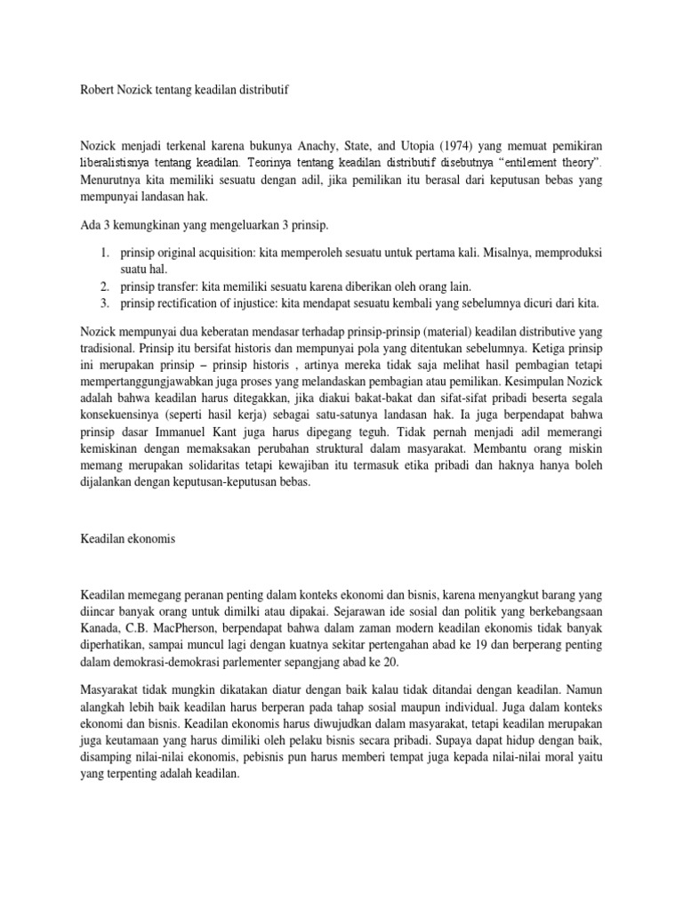 Robert Nozick Tentang Keadilan Distributif | PDF