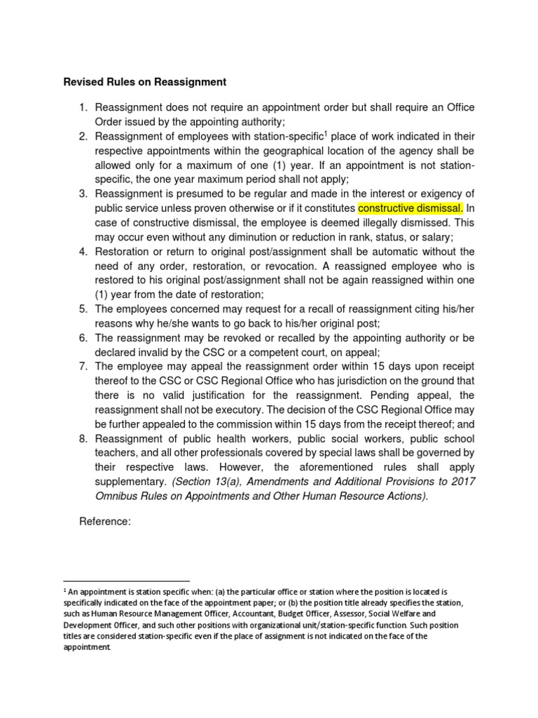 Revised Rules On Reassignment | PDF | Employment | Common Law