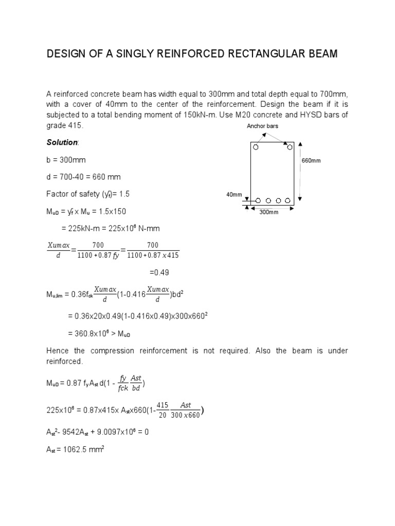 Design of A Singly Reinforced Rectangular Beam | PDF