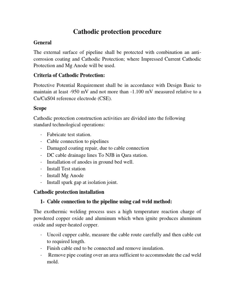 Cathodic Protection Procedure | PDF | Welding | Construction