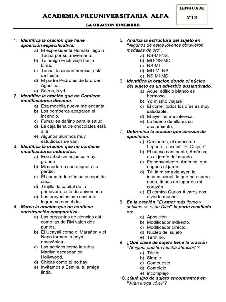 Alfa 12 | PDF | Asunto (gramática) | Objeto (gramática)