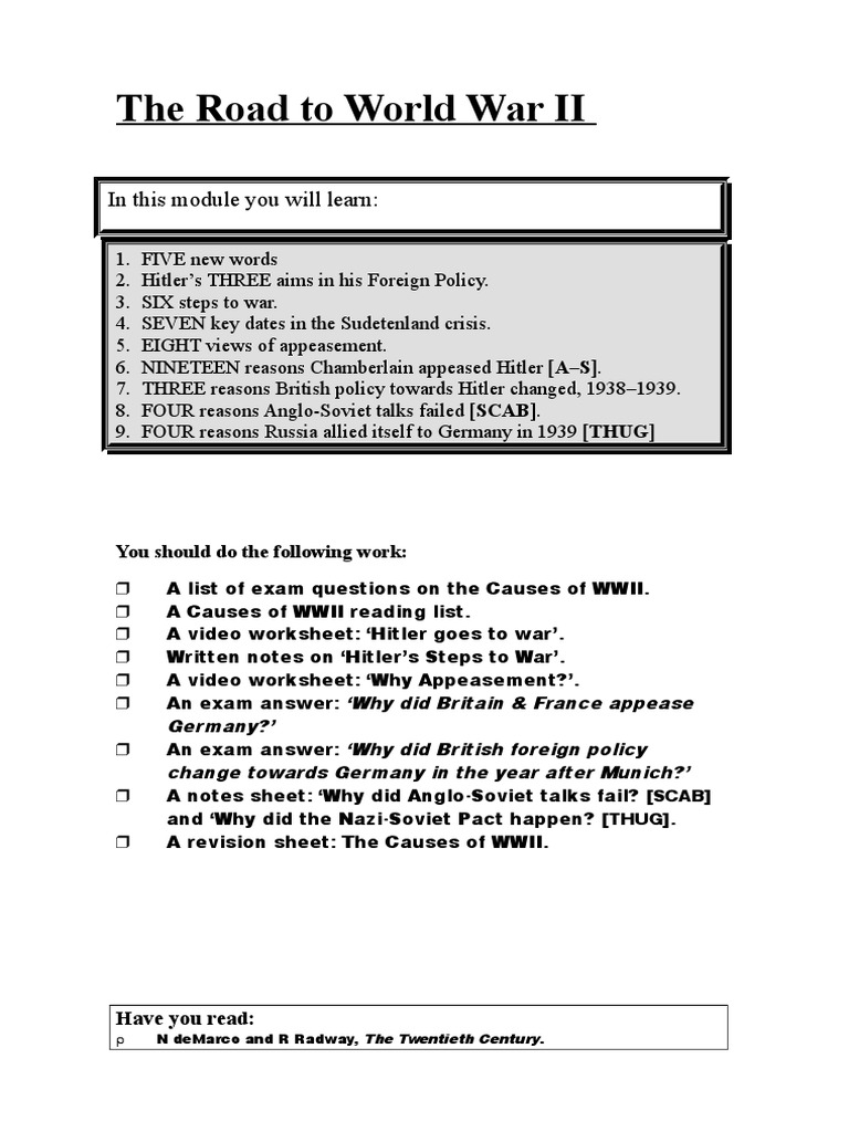 The Road To World War II: in This Module You Will Learn | PDF | Neville ...
