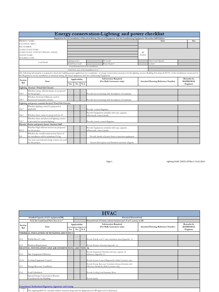 Lighting and HVAC Energy Checklist | PDF | Hvac | Air Conditioning