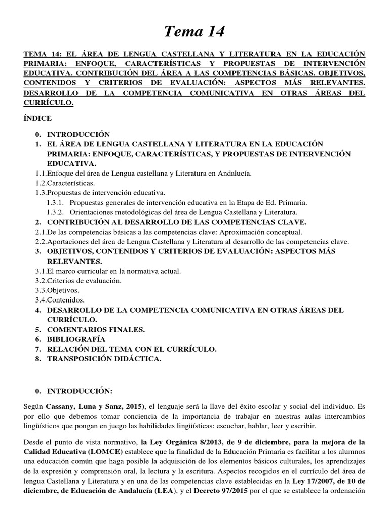 Tema 14 Oposiciones 2019 primaria Andalucía | Educación primaria | Plan ...