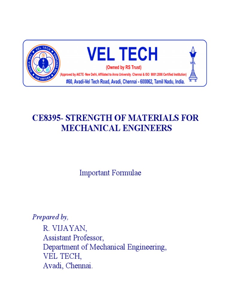 Strength of Materials Formulas Guide | PDF | Teaching Methods & Materials