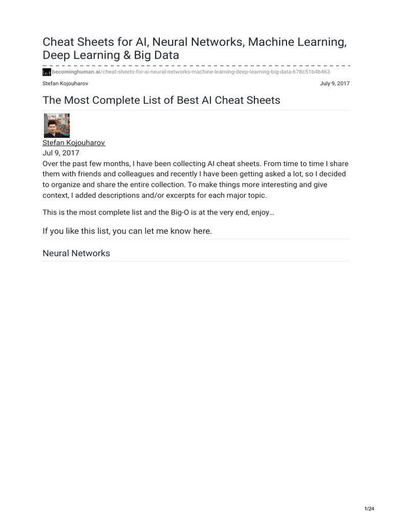 Becominghuman - Ai-Cheat Sheets For AI Neural Networks Machine Learning ...