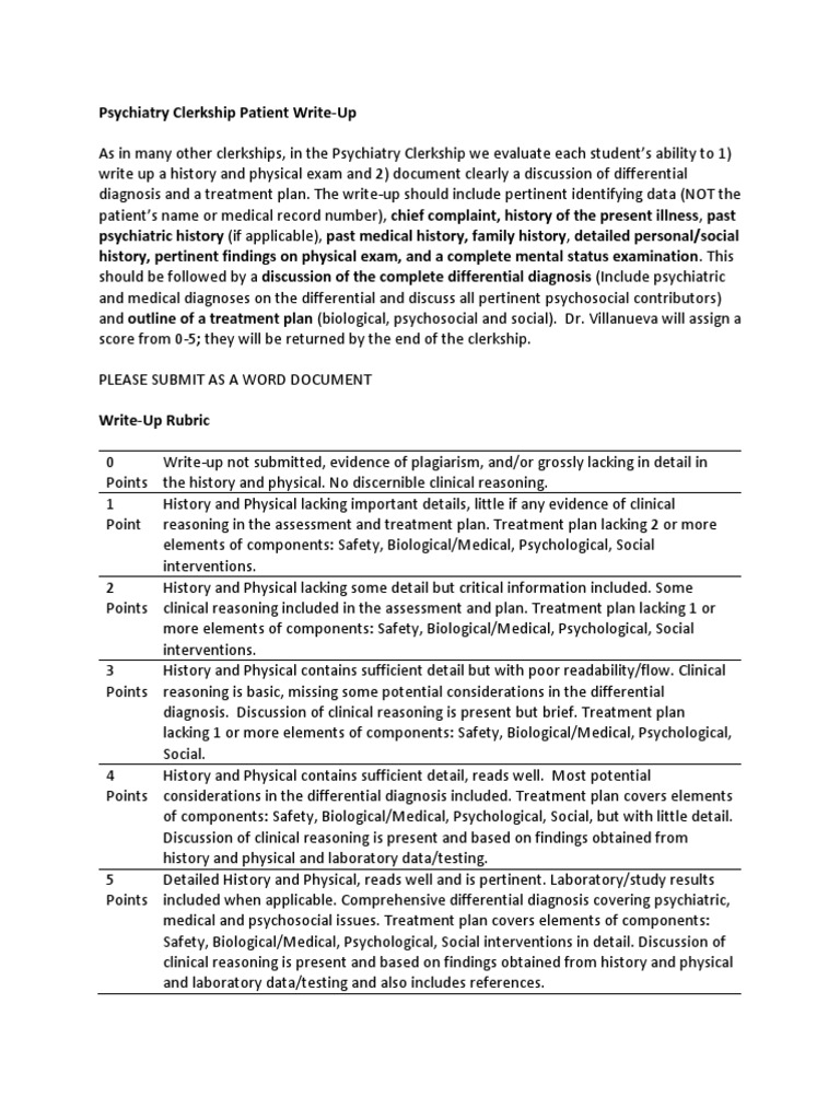 Psychiatry Clerkship Patient Write-Up | Download Free PDF ...