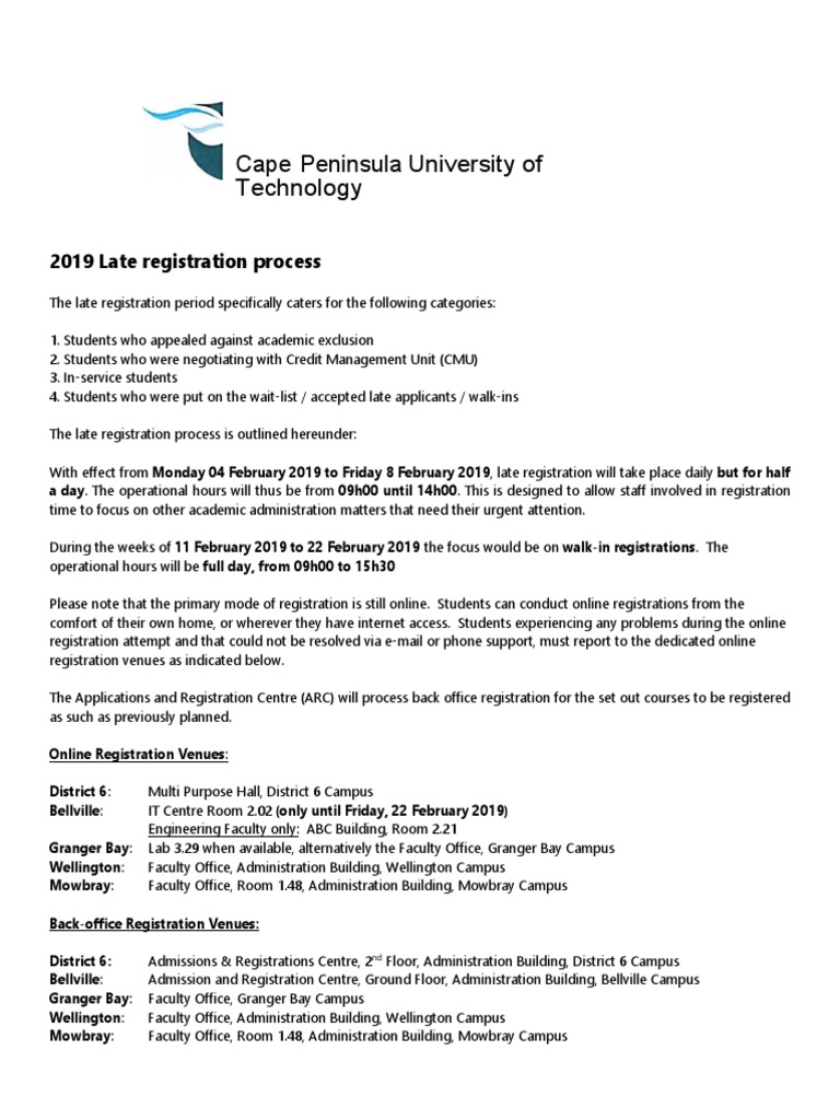 Late Registration Process For The 2019 Academic Year | PDF | Business