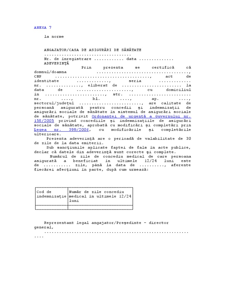 ANEXA 7-Model Adeverinta Concedii Medicale Nou | PDF