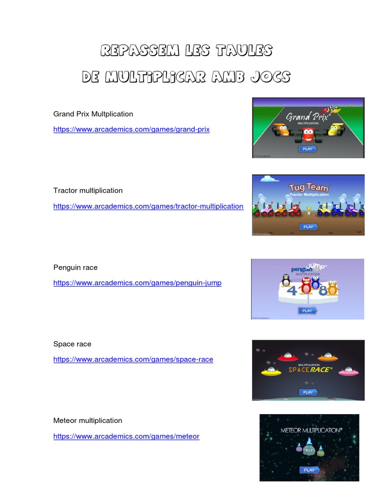 Grand Prix Multiplication Games Overview | PDF