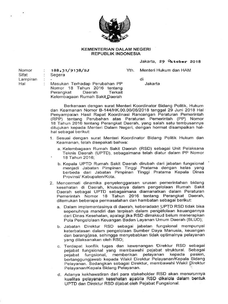 Surat Mendagri Tentang Uptd | PDF
