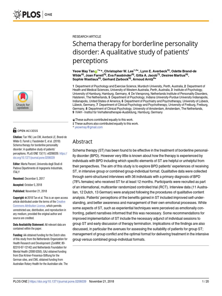 Schema Therapy For Borderline Personality Disorder | PDF | Borderline ...