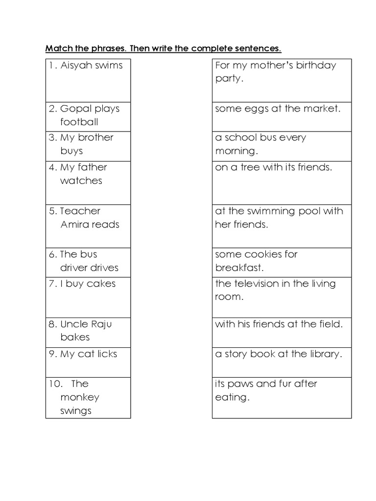 Match Phrases to Complete Sentences | PDF