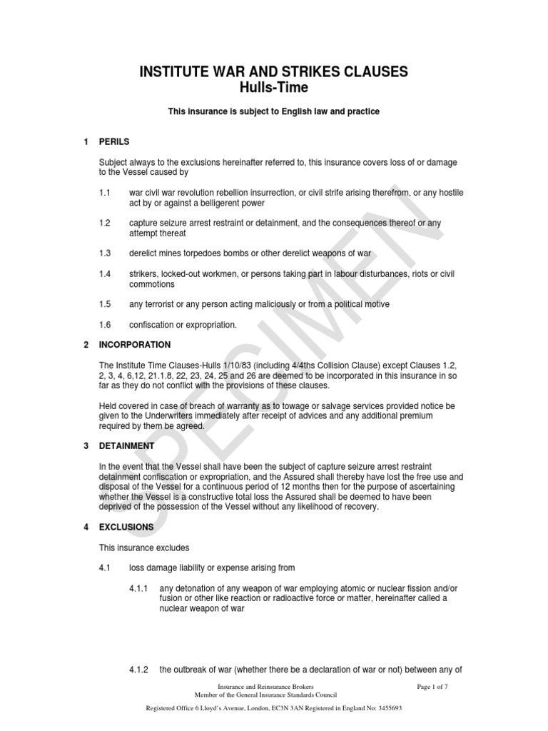 Institute War and Strikes Clauses Time | PDF | Nuclear Weapons | Insurance