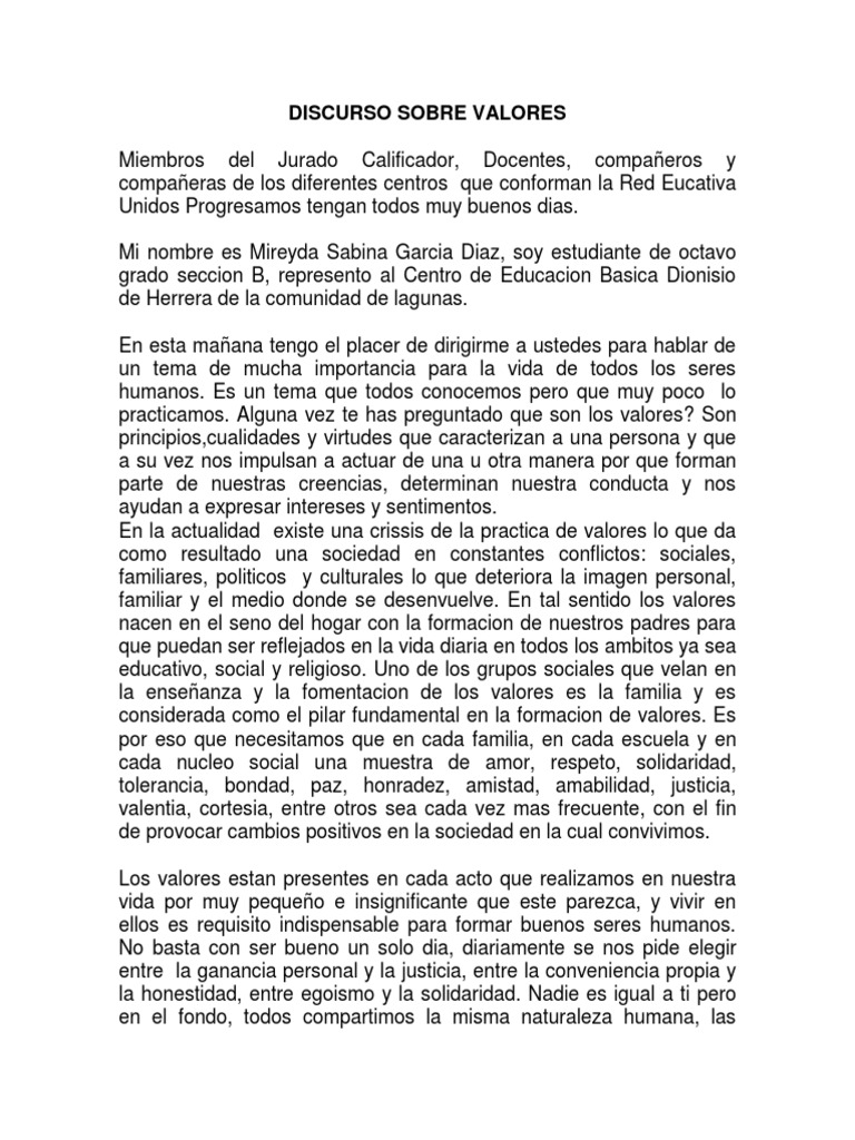 Discurso Sobre Valores v1 | PDF | Justicia | Crimen y violencia