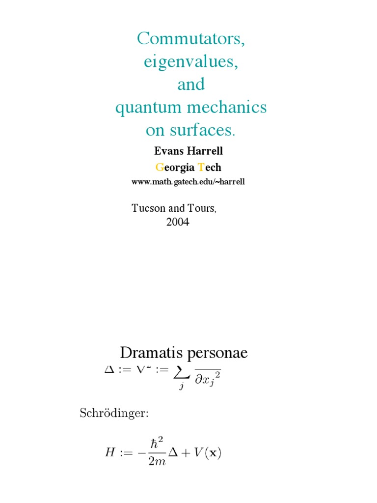 Commutators, Eigenvalues and Quantum Mechanics On Surfaces... | PDF ...