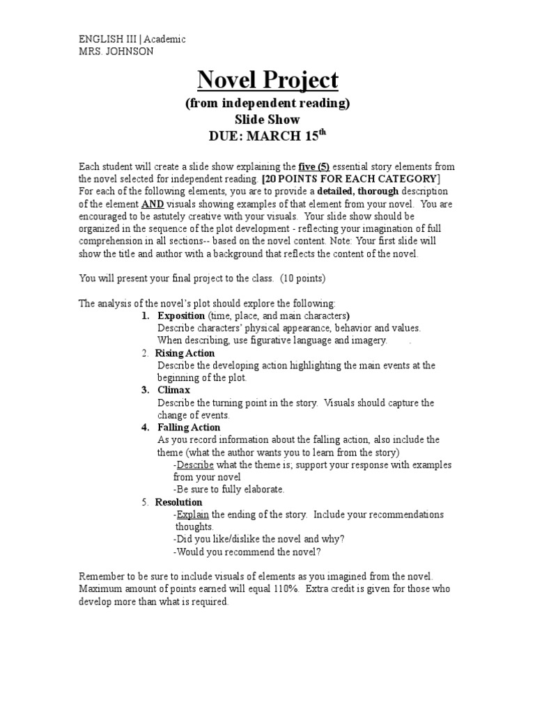 Novel Project Slide Show Guide | PDF | General Fiction