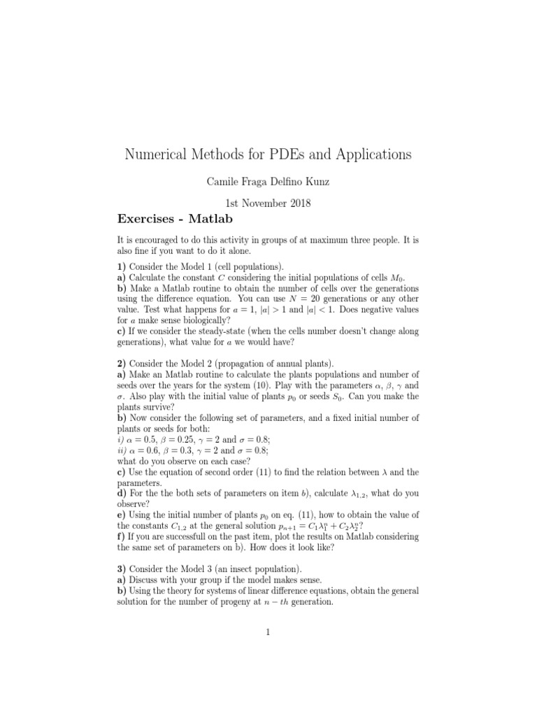 Numerical Methods For Pdes and Applications: Exercises - Matlab | PDF ...