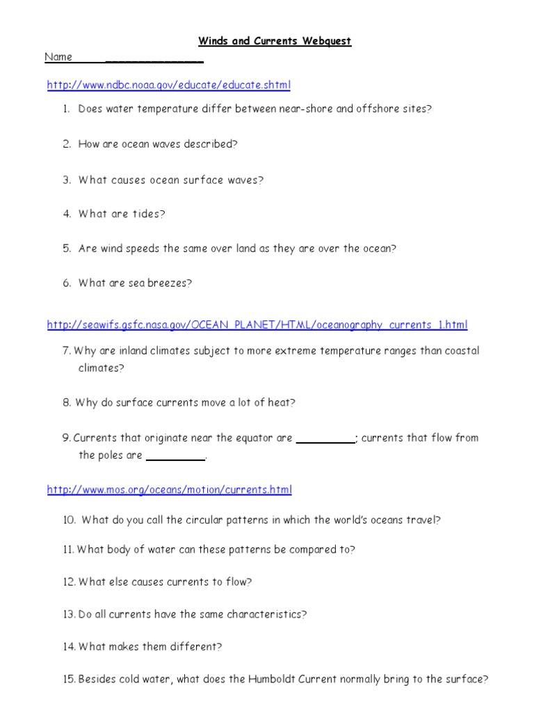 2016 Winds and Currents Webquest 2 | PDF | Oceans | Sea Surface Temperature