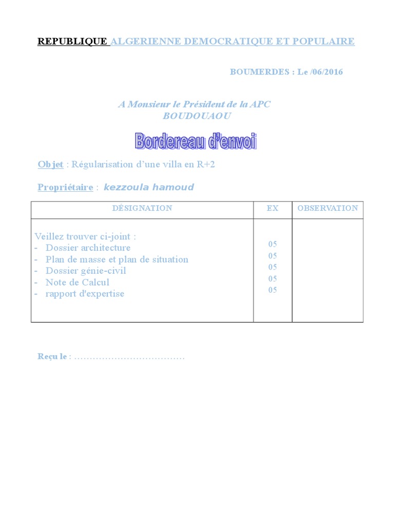 Bordereau D'ENVOI - 02 | PDF