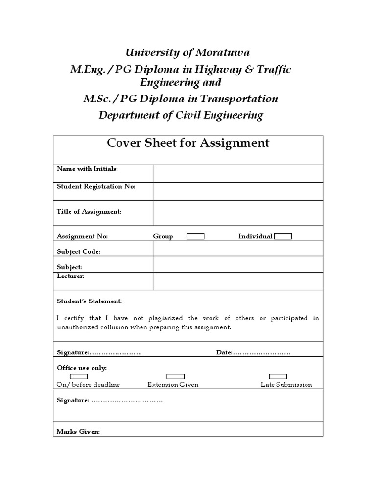 Assignment Cover Page | PDF