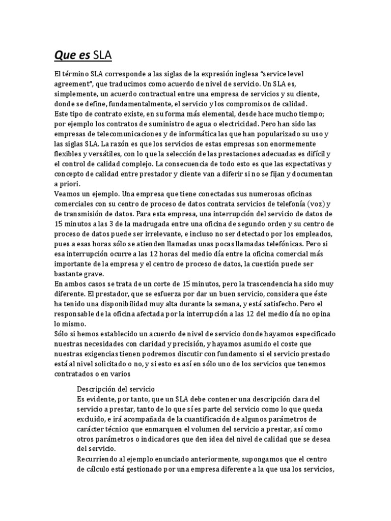 Que Es SLA | PDF | Itil | Tecnología de información y comunicaciones