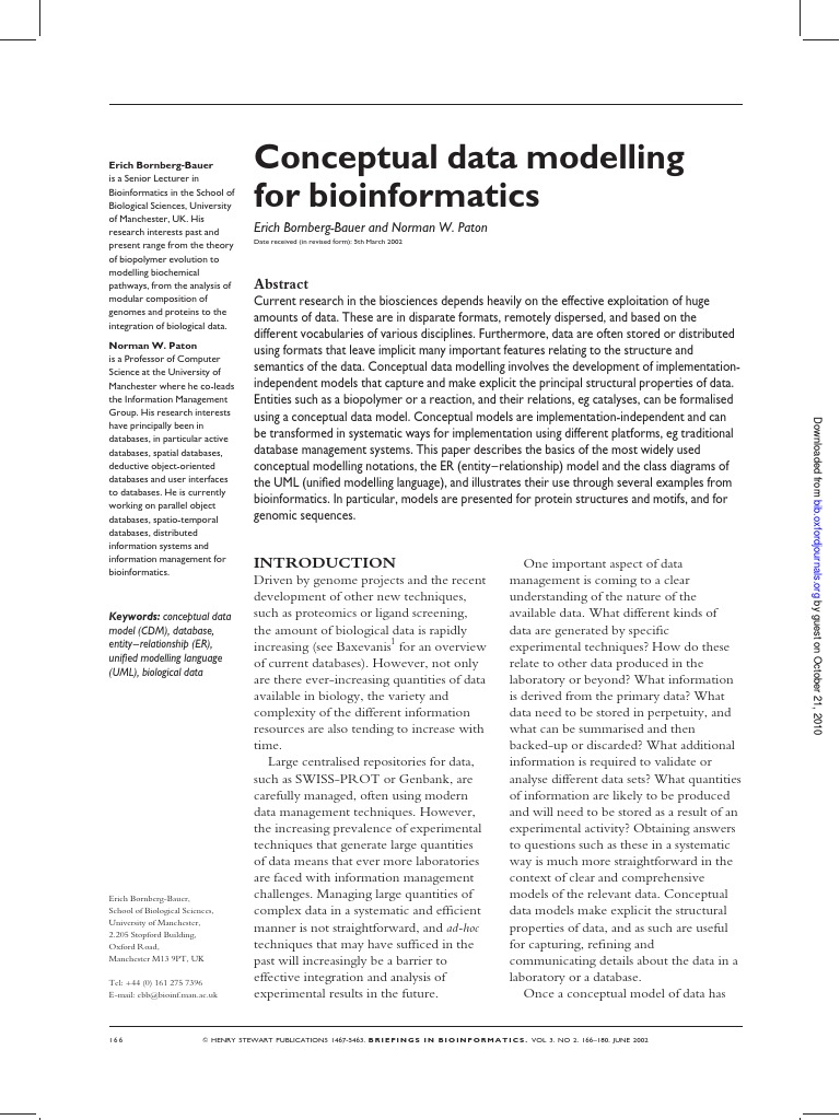 Conceptual Data Modelling For Bioinformatics | PDF | Conceptual Model ...